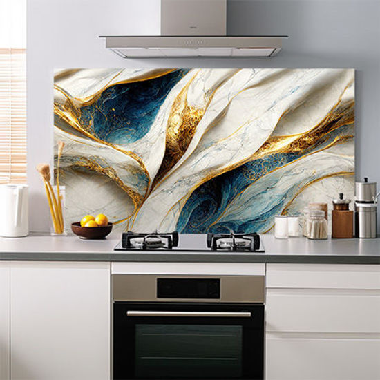 Blue & Gold Textured Wave Splashback