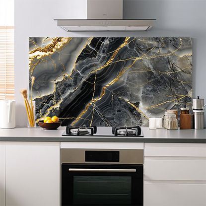 Material images on toughened glass splashbacks
