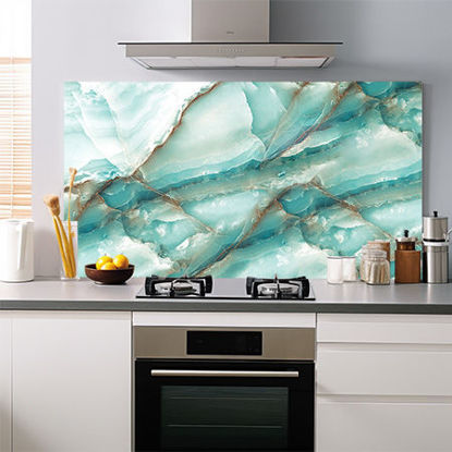 Material images on toughened glass splashbacks