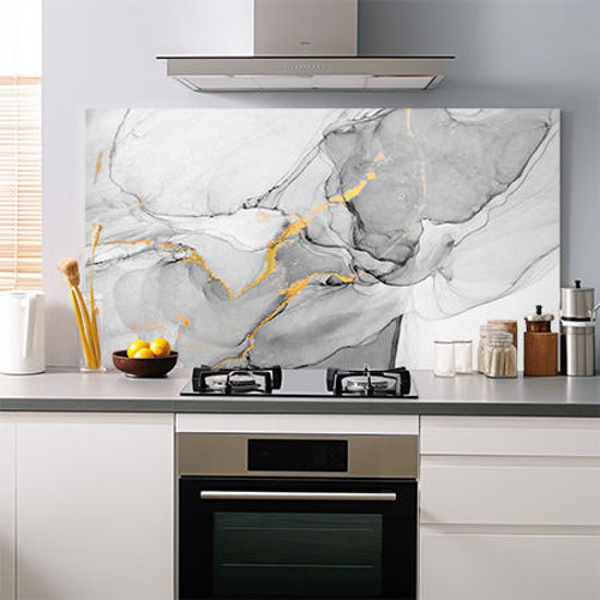 Grey & Gold Veined Stone Splashback