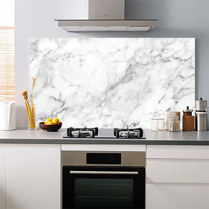 Material images on toughened glass splashbacks
