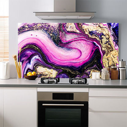 Material images on toughened glass splashbacks