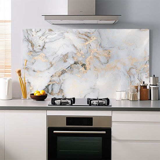 White & Gold Polished Marble Splashback
