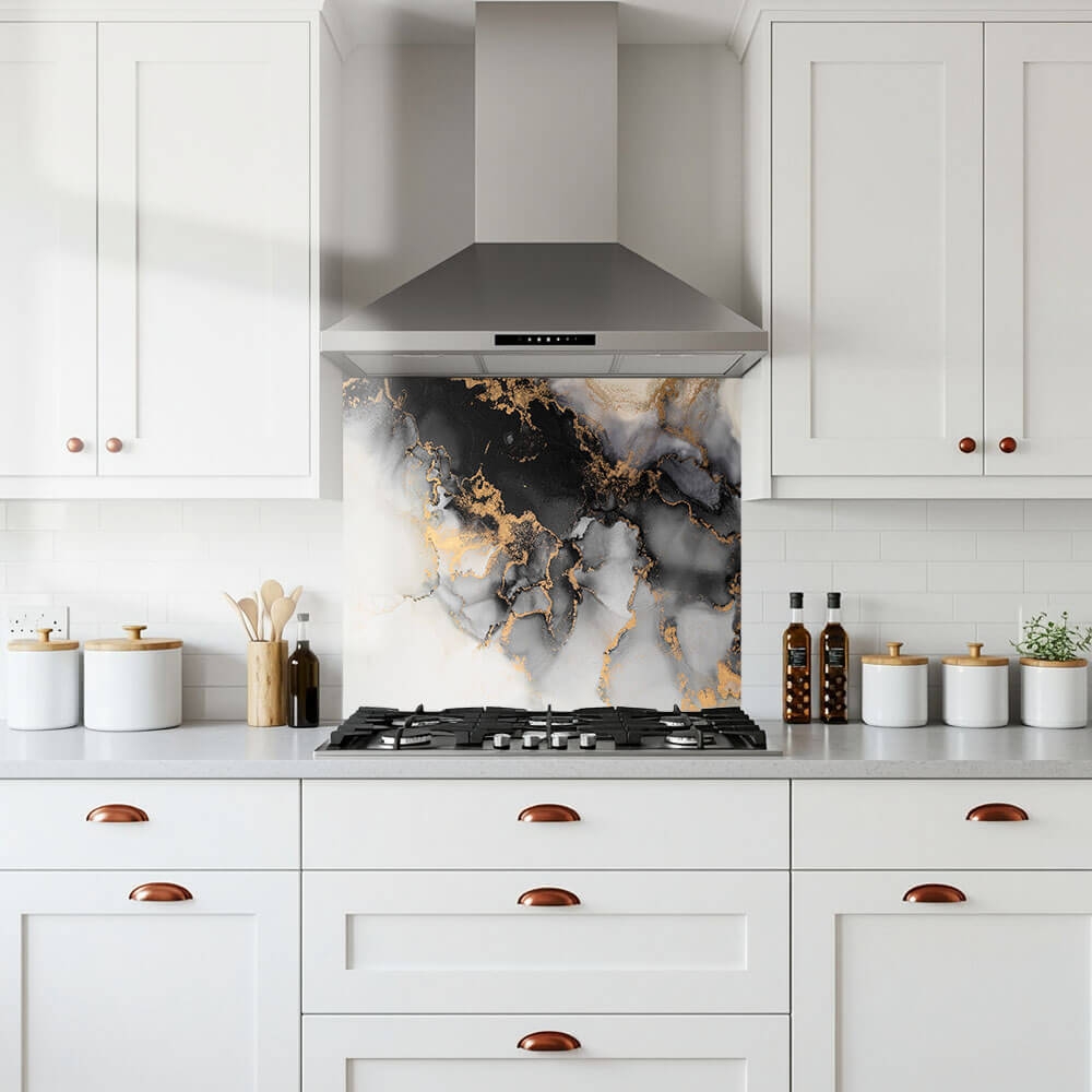 White & Black With Gold Texture Splashback