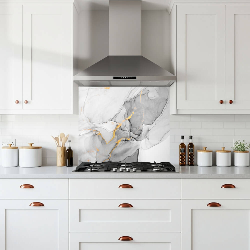 Grey & Gold Veined Stone Splashback